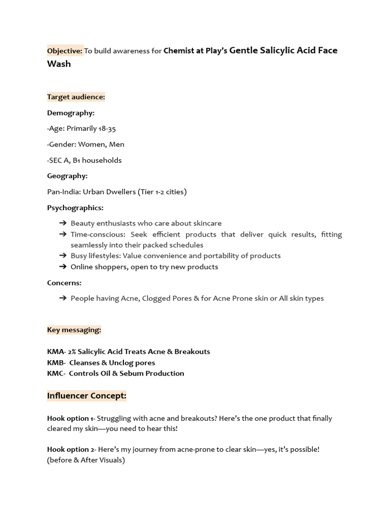 Influencers Brief - Salicylic Acid Face Wash - Feb | PDF ...