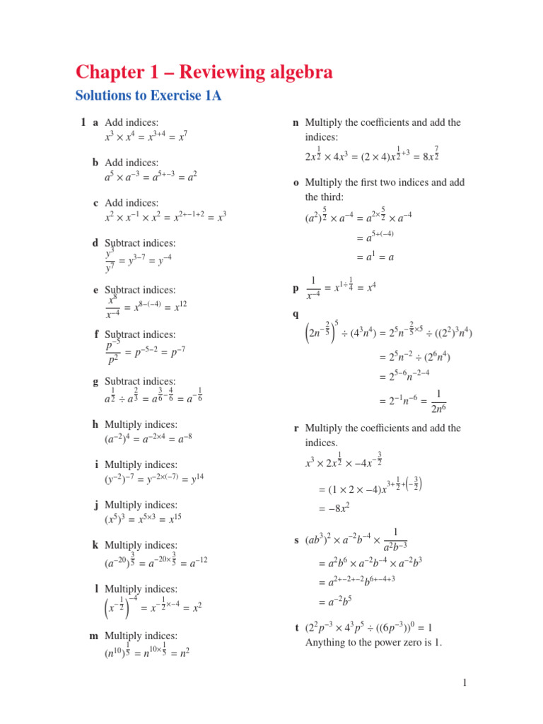 Chapter 1 - Reviewing Algebra - Worked Solutions | PDF | Speed ...