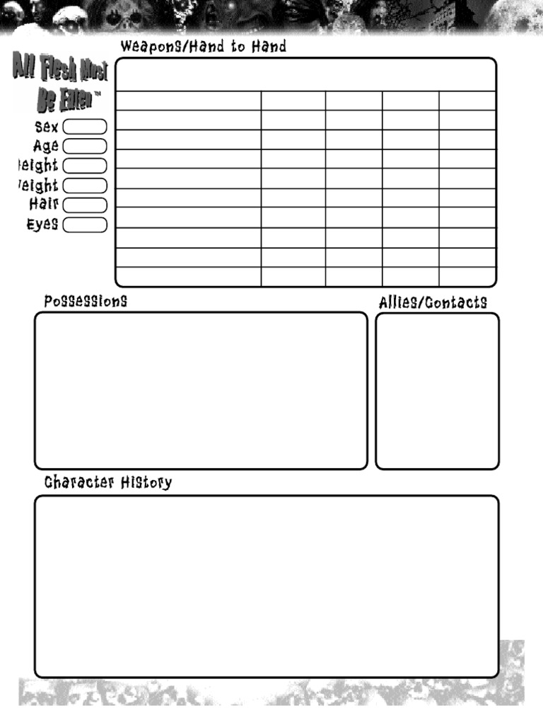 Character Sheet for All Flesh Must Be Eaten | PDF