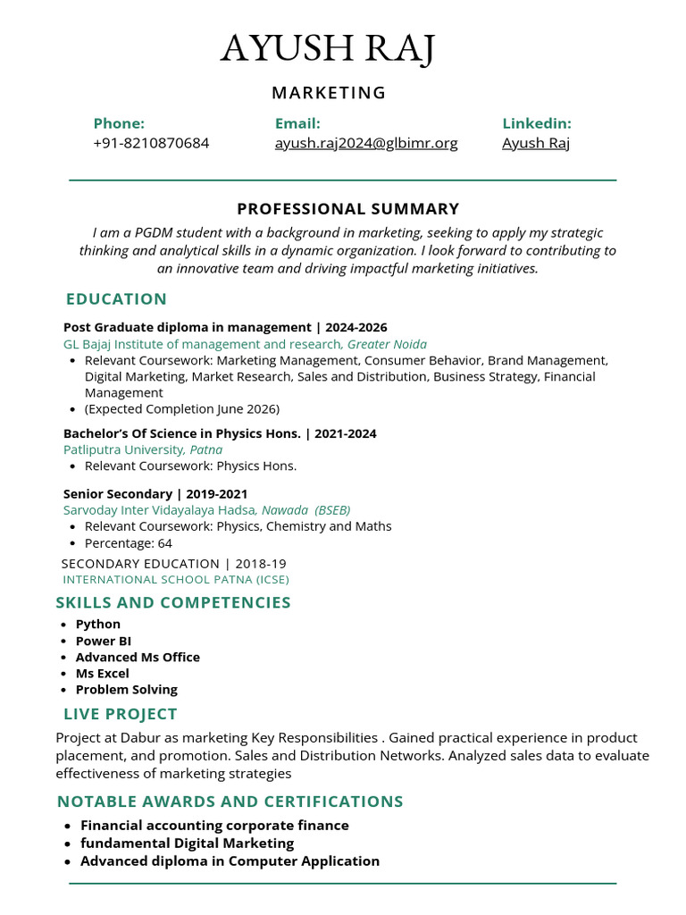 Ayush Raj - Marketing - Operations | PDF