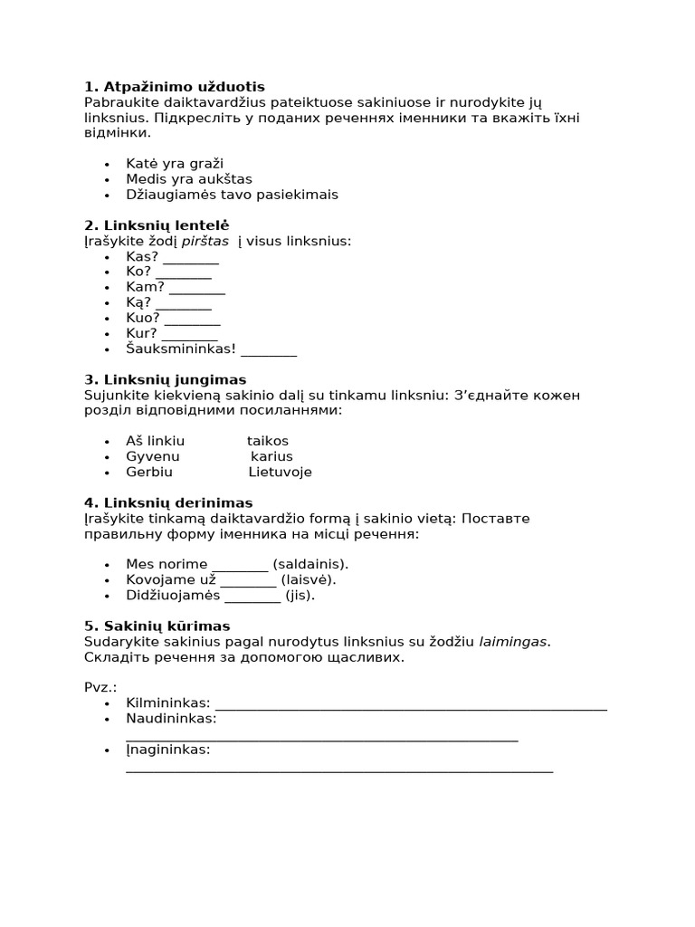 uzduotys linksniai | PDF