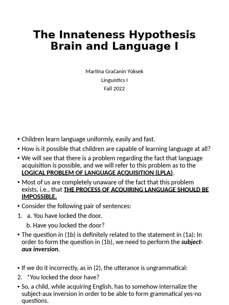class_2_innateness_brain_and_language | PDF | Lateralization Of Brain ...