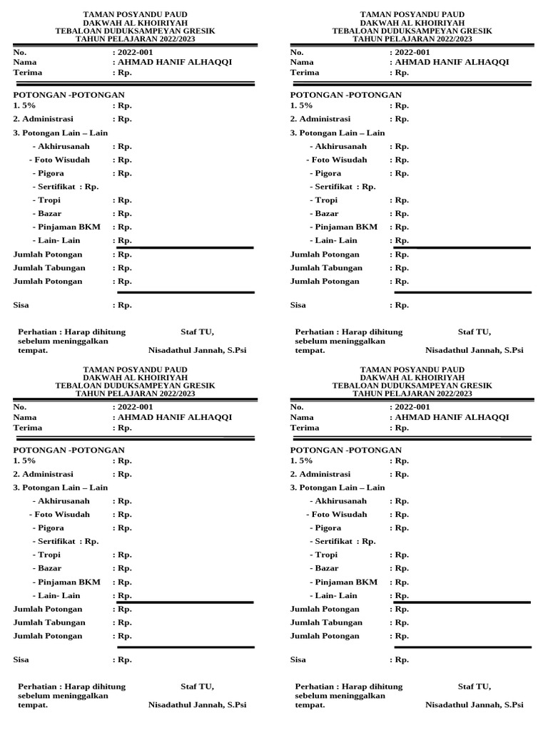 FORMAT KWITANSI PENERIMAAN TABUNGAN | PDF