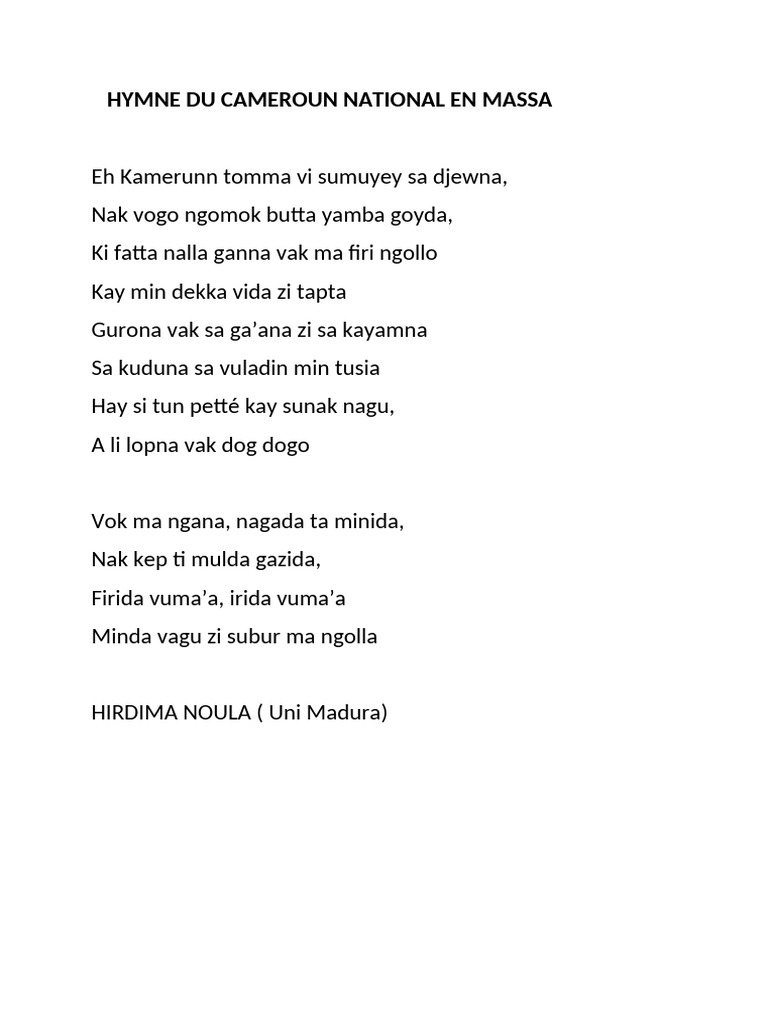 Hymne Du Cameroun en Langue Massa | PDF