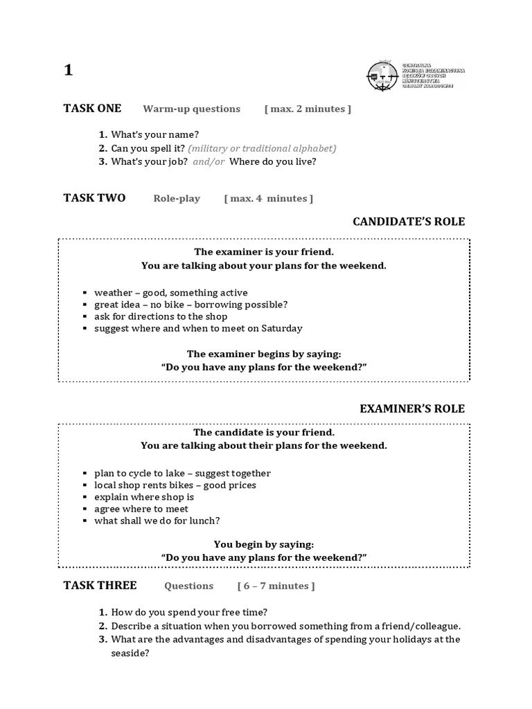 L2 049 Mówienie - Karta egzaminatora (3) | PDF