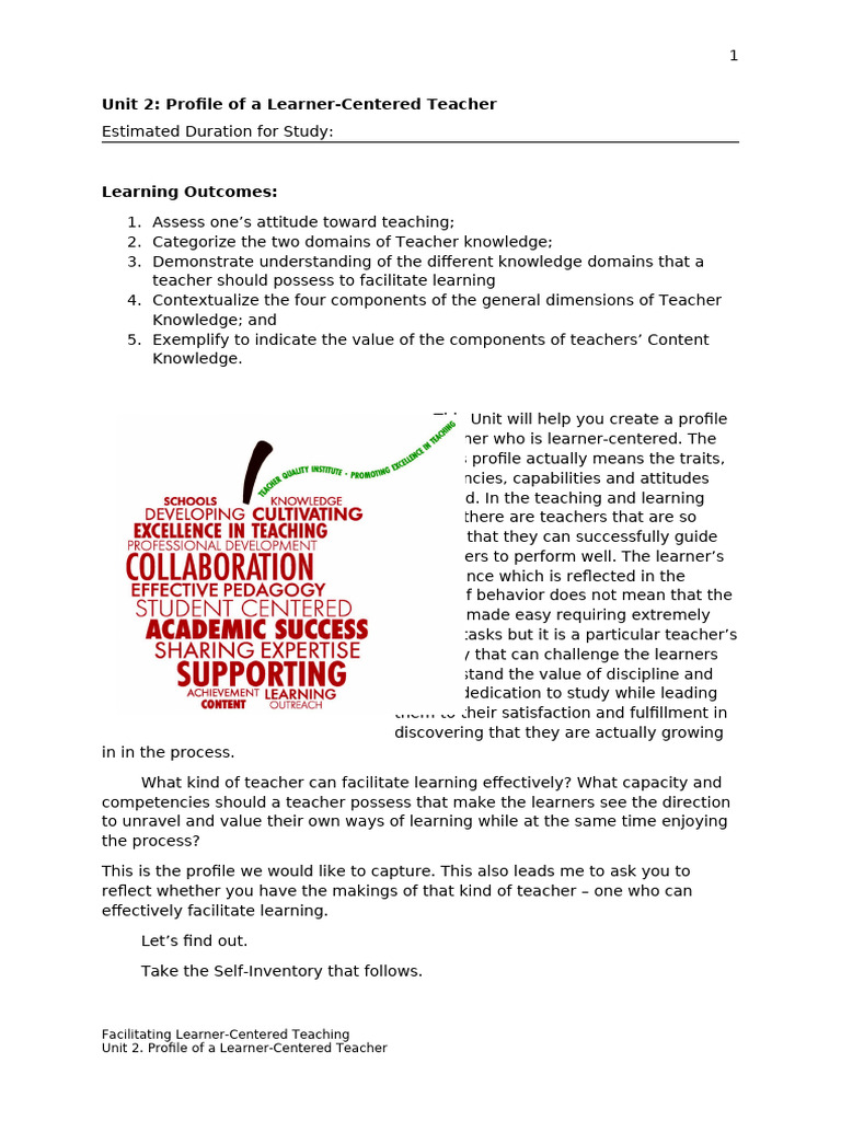 Unit 2. Profile of A Learner Centered Teacher 2 | PDF | Learning ...