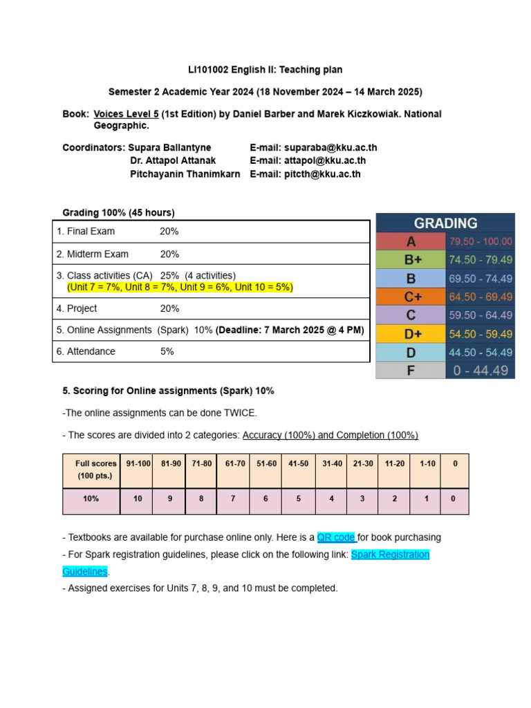 Teaching plan-LI101002 English 2-2567-FOR STUDENTS | PDF | Vocabulary | Cognitive Science