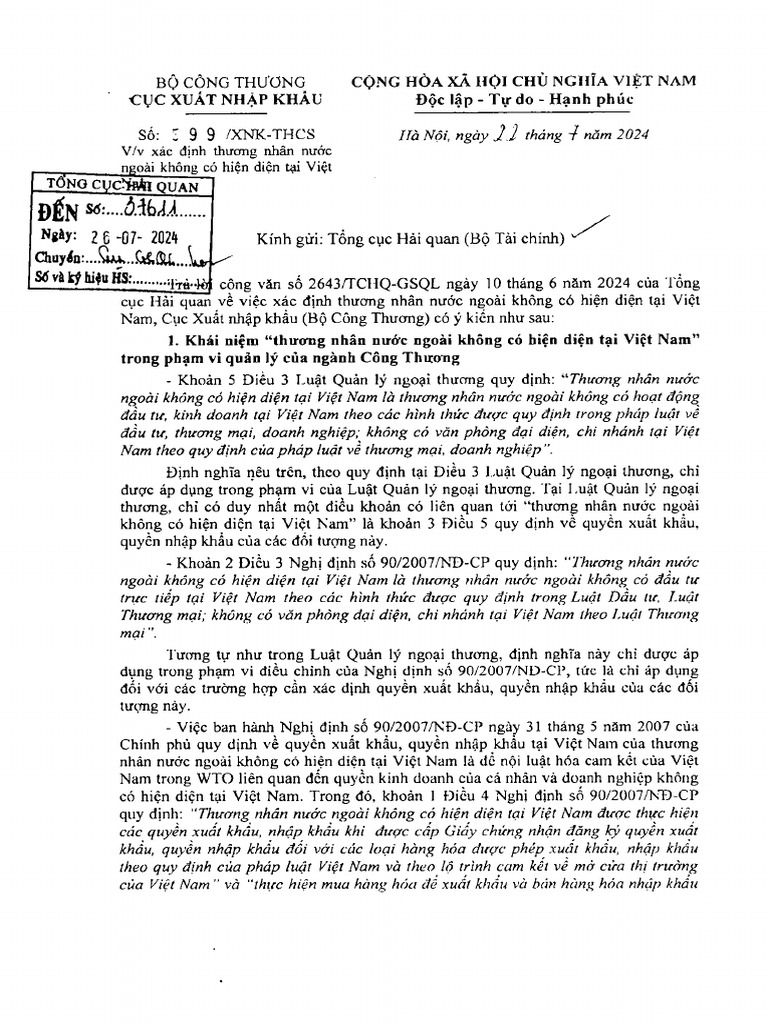 599 Cuc Xuat Nhap Khau BCT Reply 2643 22072024 | PDF