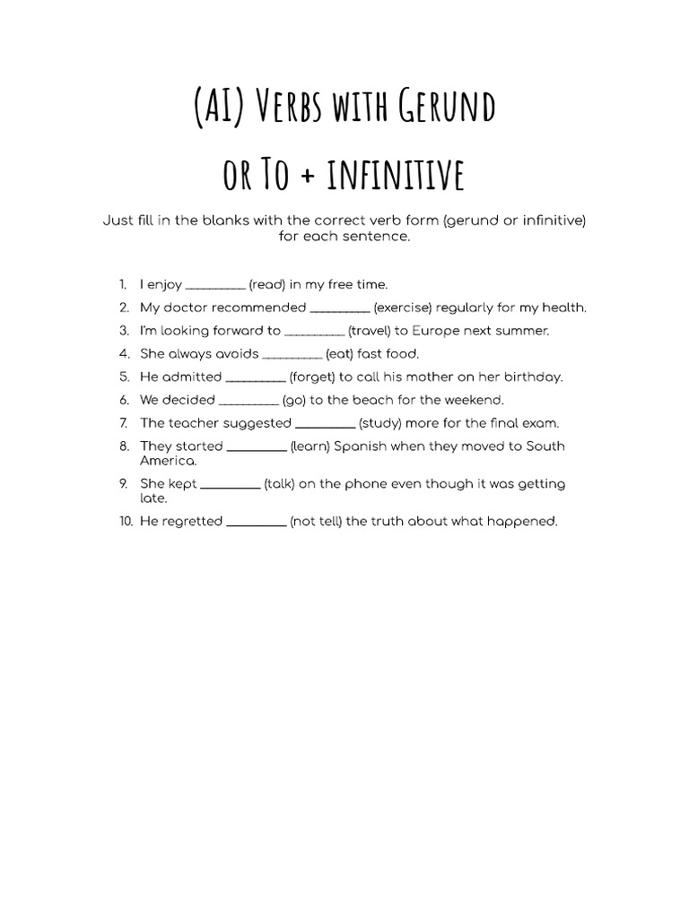 Gerund vs. Infinitive Practice Exercises | PDF