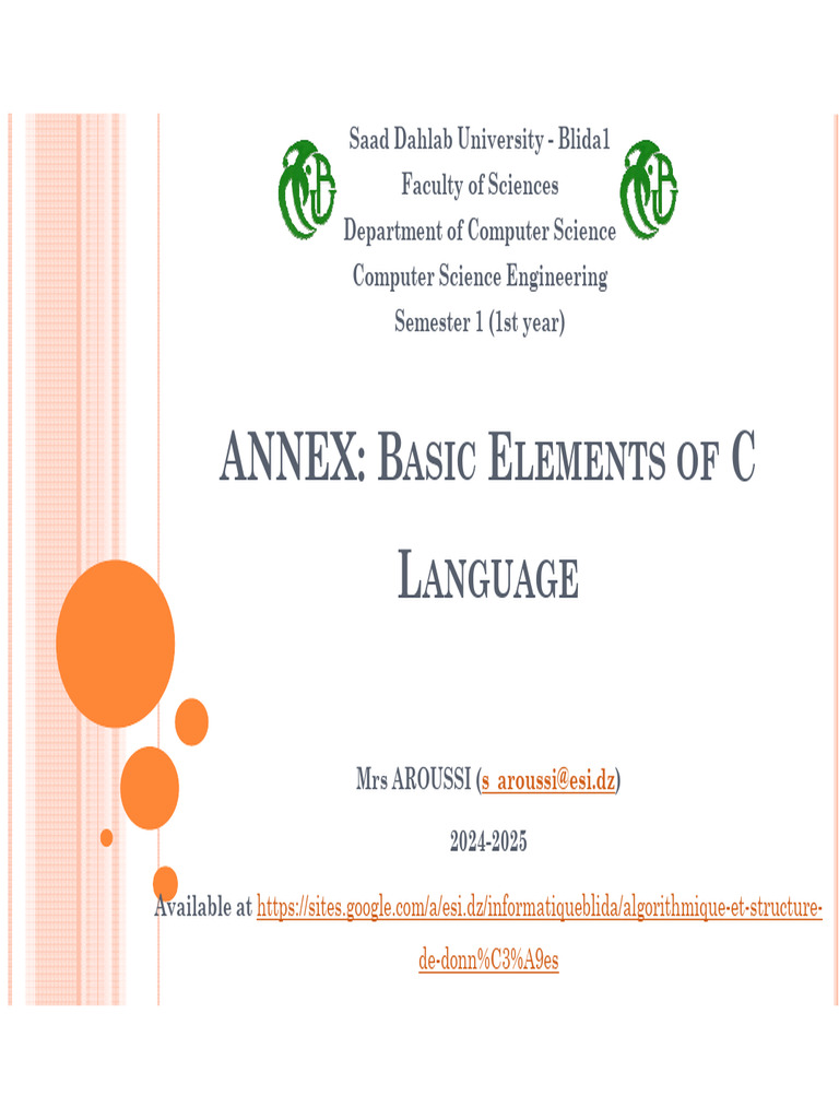 Annex Basic Elements of c Language | PDF | Integer (Computer Science) | C (Programming Language)