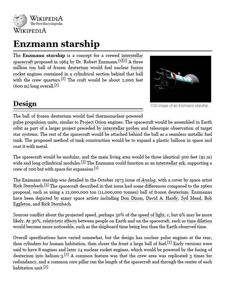 Enzmann Starship - Wikipedia | PDF | Spacecraft | Spaceflight