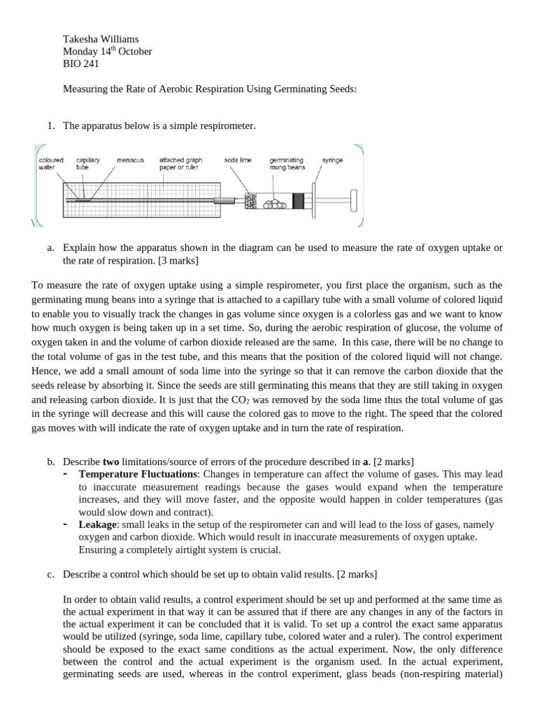 Takesha Williams Rate of Respiration Assignment | PDF | Gases ...