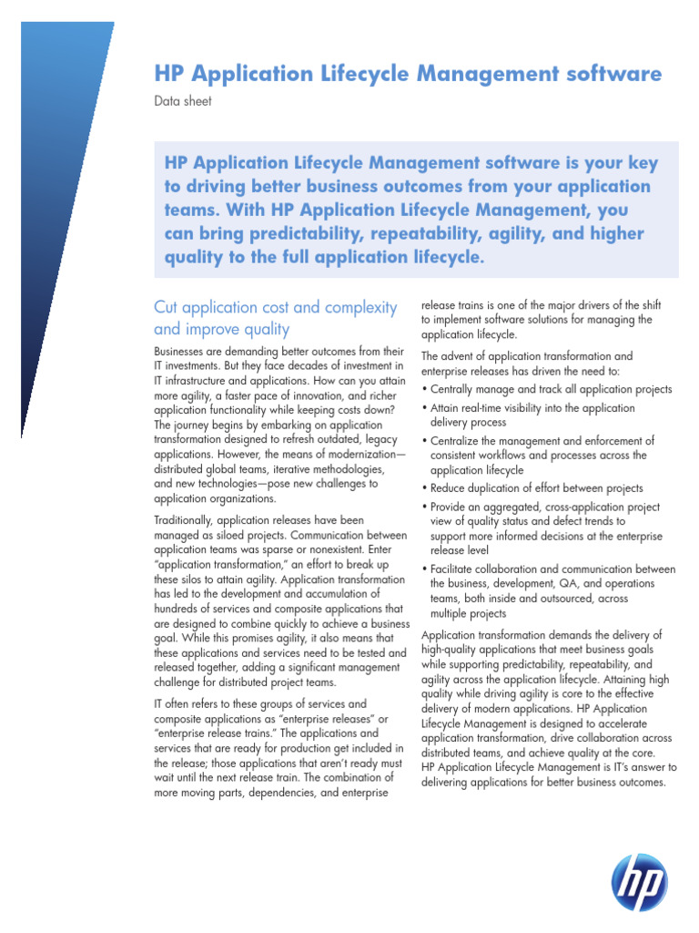HP Application Lifecycle Management Overview | PDF | Software ...