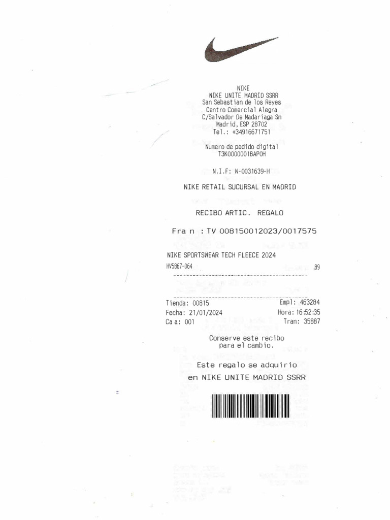 Ticket Nike Tech Fleece | PDF