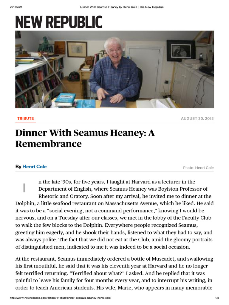 Dinner With Seamus Heaney - Henri Cole | PDF
