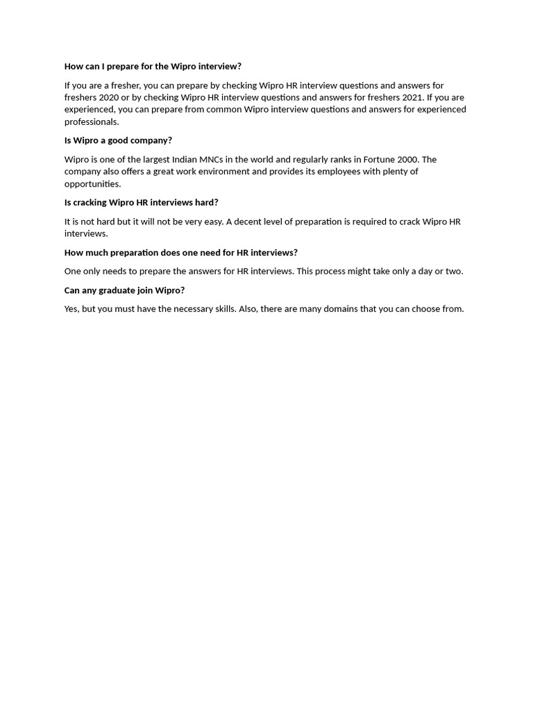 Wipro HR Questions | PDF
