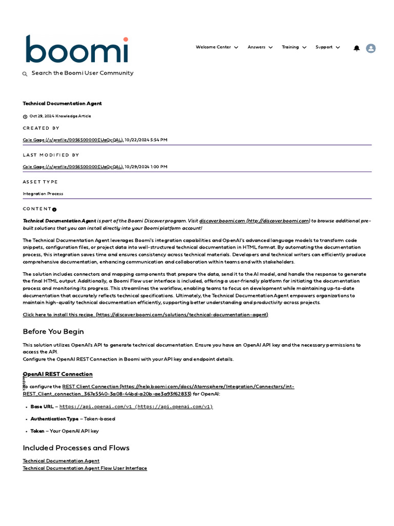 Article - Technical Documentation Agent - Boomi Community | PDF | Documentation | Html