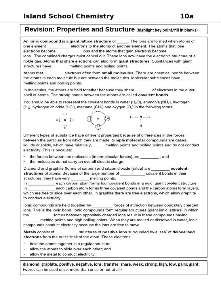 10a Properties Structure Summary (2017) | PDF | Chemical Bond ...
