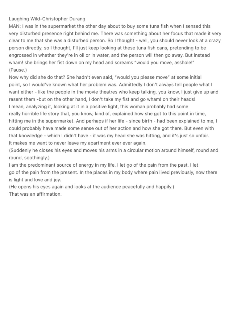 Tuna Fish Monologue from Laughing Wild | PDF