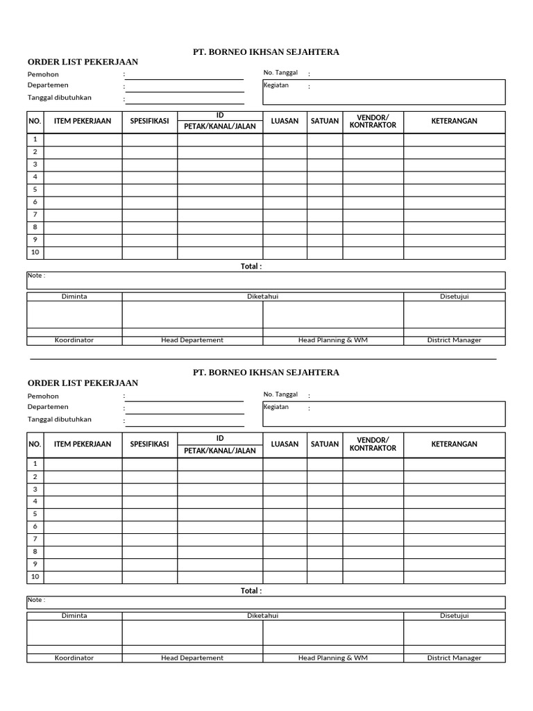 Form Order List SPK | PDF