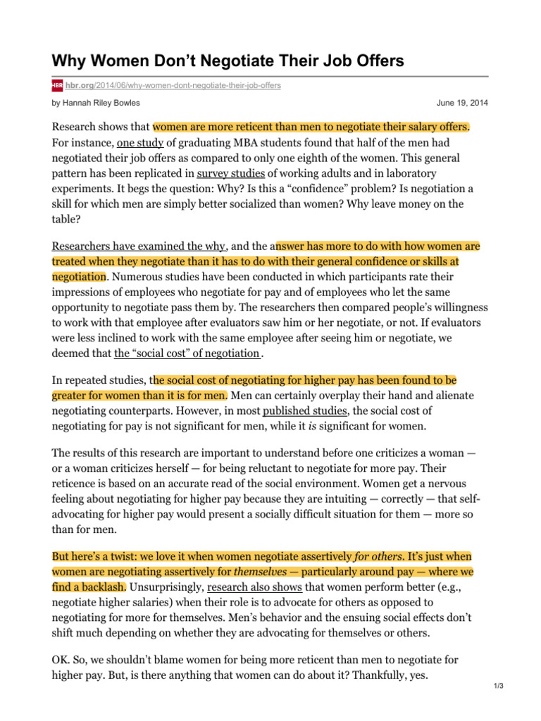 Women and Job Offer Negotiation Challenges | PDF | Employment | Negotiation