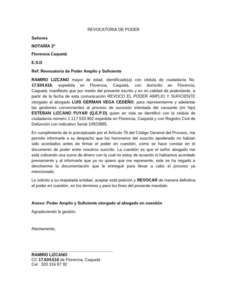 Revocatoria de poder - Civil | PDF
