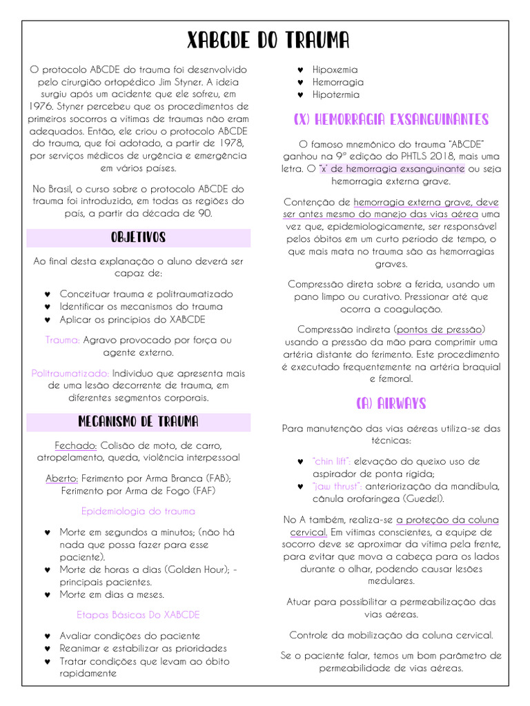 4. XABCDE Do Trauma - Resumo | PDF | Traumatismo craniano | Doenças e ...