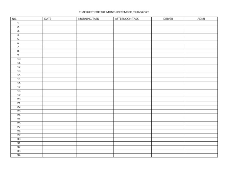 December Transport Timesheet | PDF