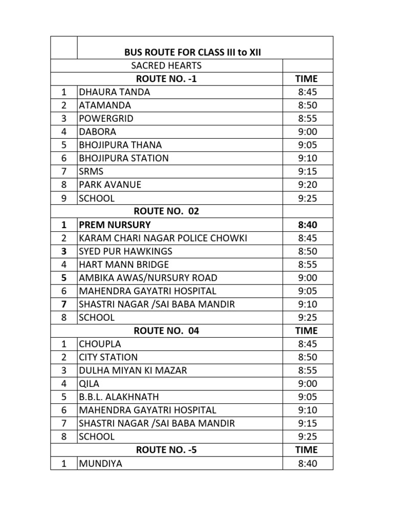 School Bus Routes and Timings | PDF | Public Transport