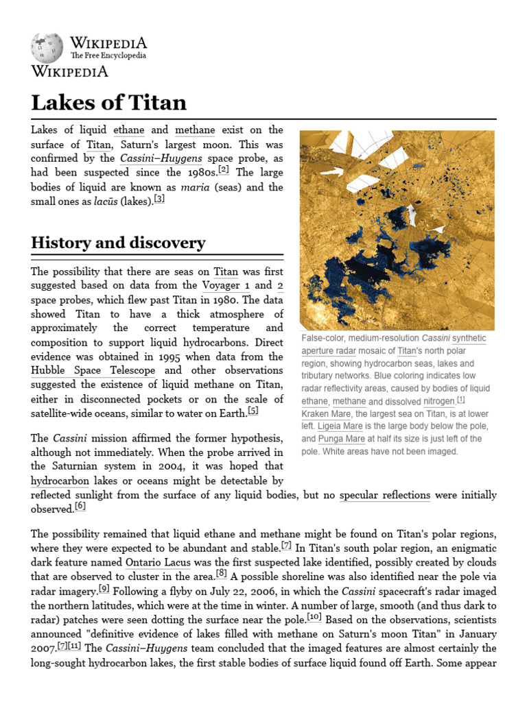 Titan's Hydrocarbon Lakes and Seas | PDF | Earth Sciences | Physical ...