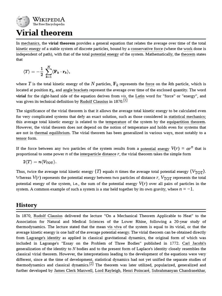 Virial_theorem | PDF | Field (Physics) | Applied And Interdisciplinary ...