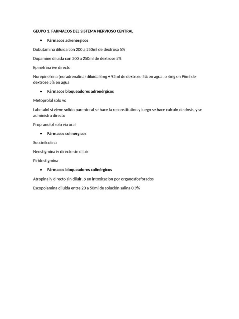 Grupo 1. Farmacos El Sistema Nervioso Central | PDF