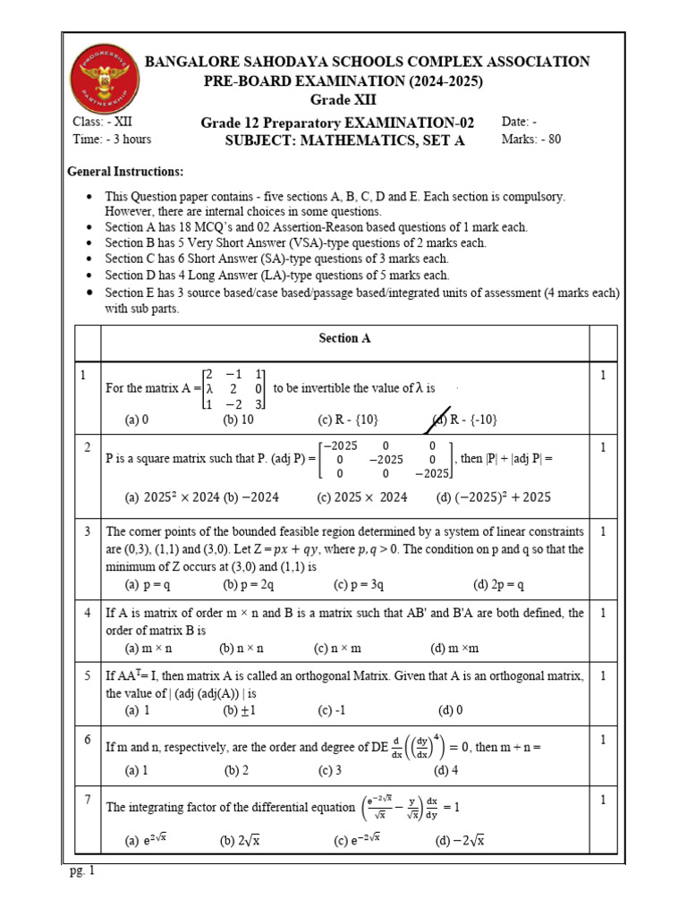 Grade 12 Math Exam Prep | PDF | Matrix (Mathematics) | Mathematical Objects