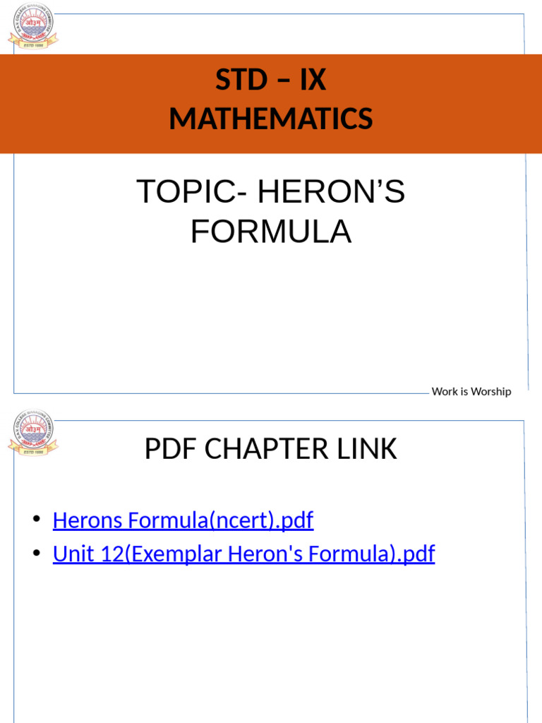 Class Ix- Herons Formula | PDF | Area | Shape