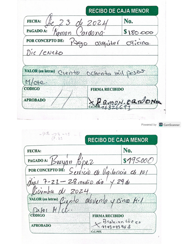 Modelo Recibos de Caja Menor | PDF