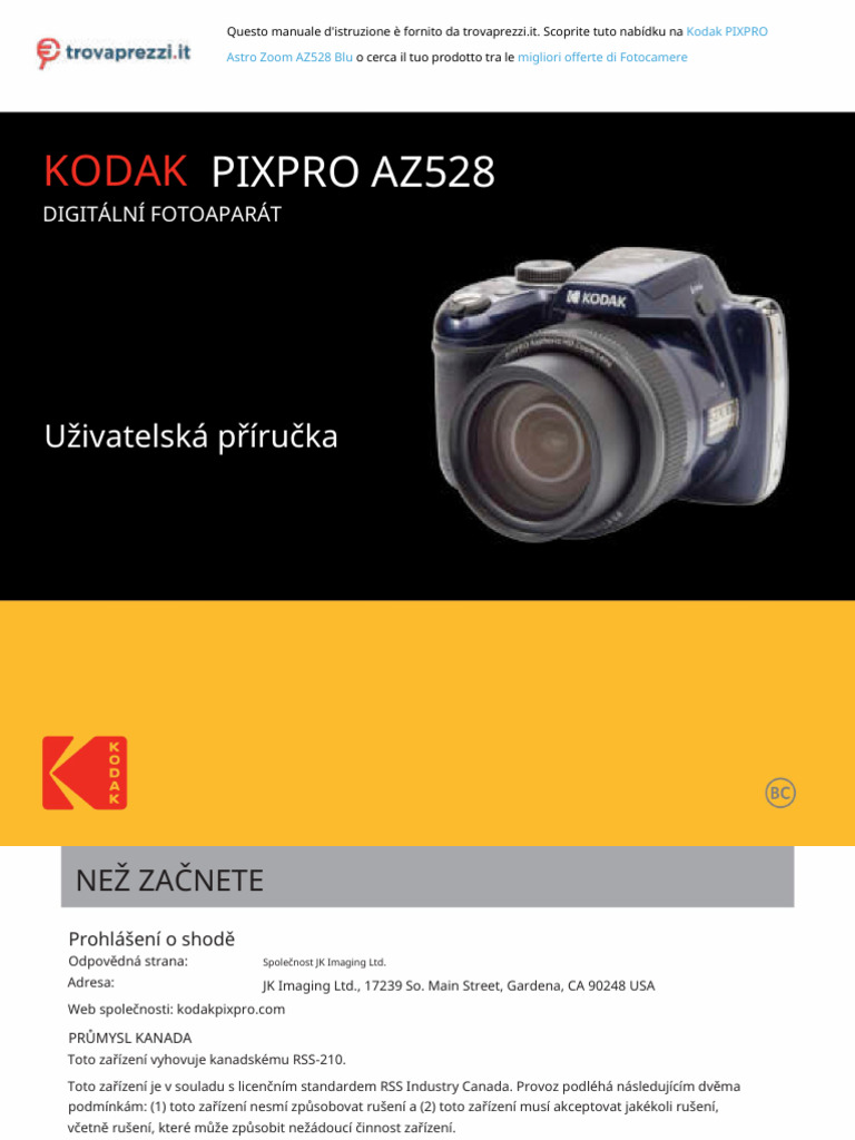 Fotoaparat Kodak Astro Zoom Az528 123480 Locked Navod | PDF