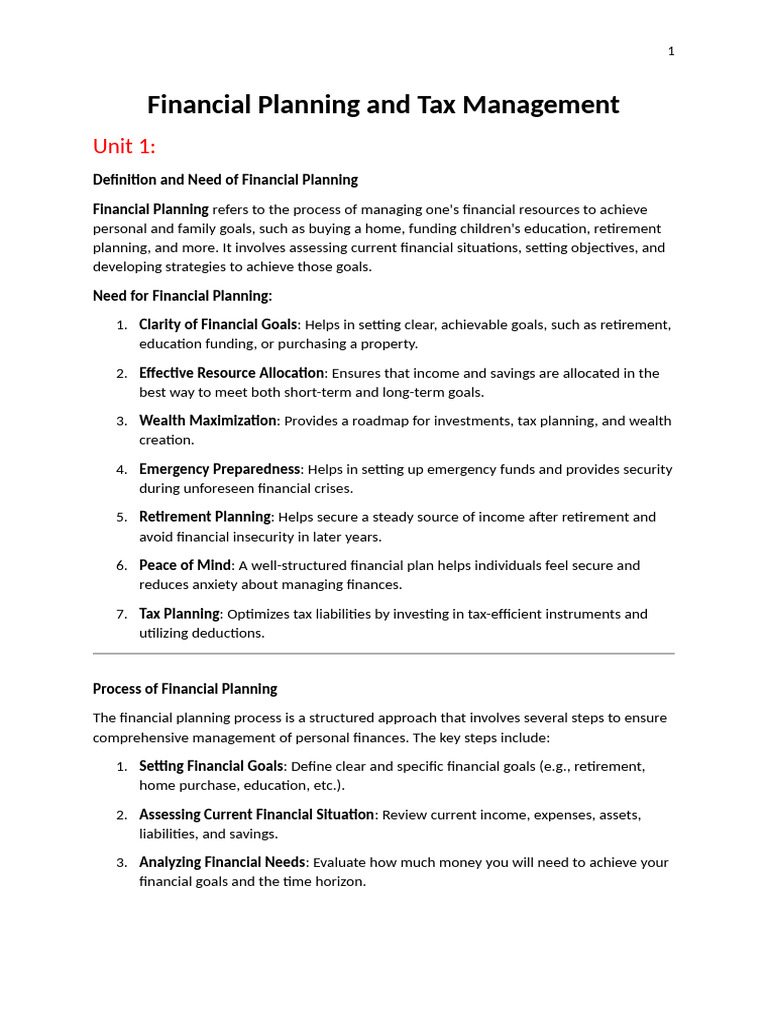 Financial Planning and Tax Management SHORT NOTES | PDF | Financial ... Financial Planning and Tax Management SHORT NOTES | PDF | Financial ...