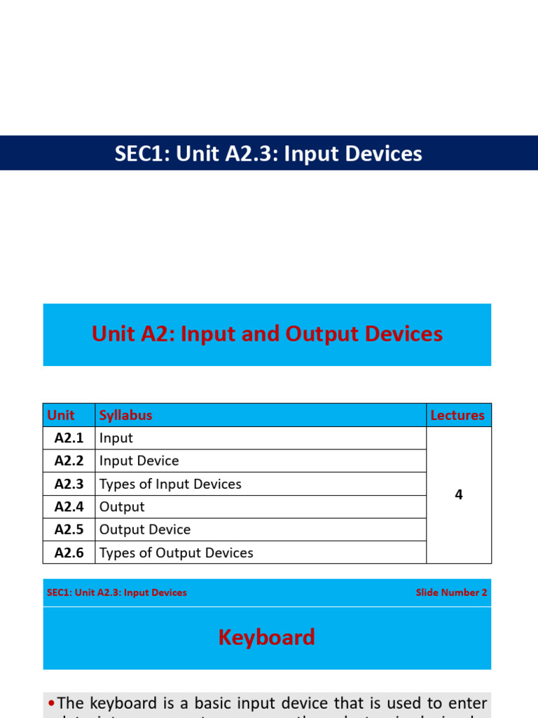 SEC1 - Unit A2.3 Input Devices | PDF | Image Scanner | Microphone