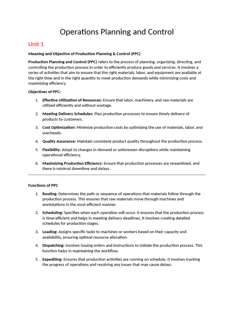 Operations Planning and Control Short Notes | PDF | Lean Manufacturing ...