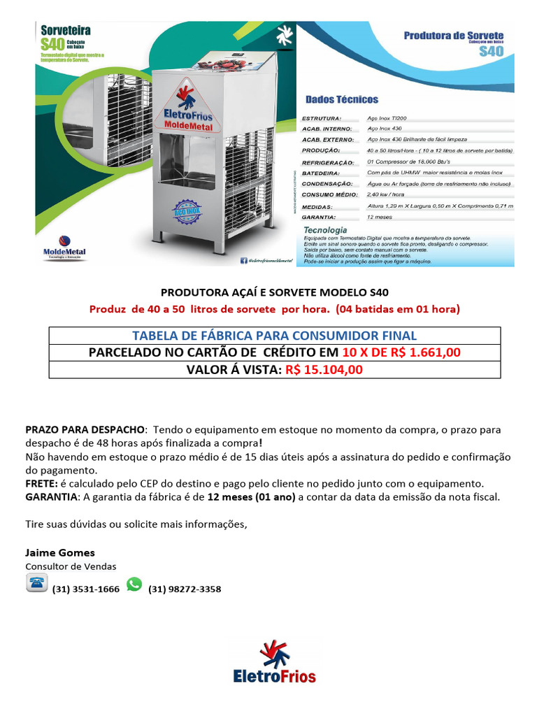 MODELO S40 TABELA | PDF