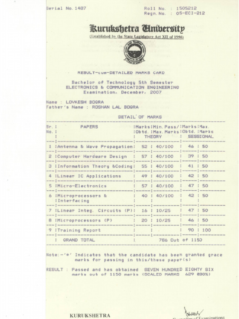 Degree 5TH Semester Markshet | PDF