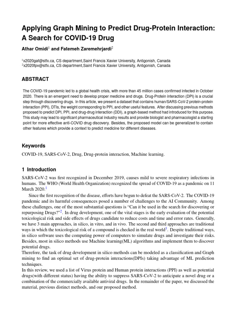Applying Graph Mining To Predict Drug-Protein InteractionA Search For COVID-19 Drug | PDF
