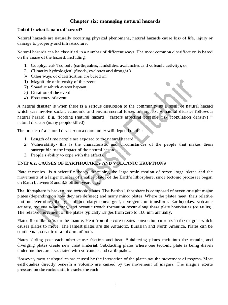 Chapter Six Managing Natural Hazards | PDF | Plate Tectonics | Volcano