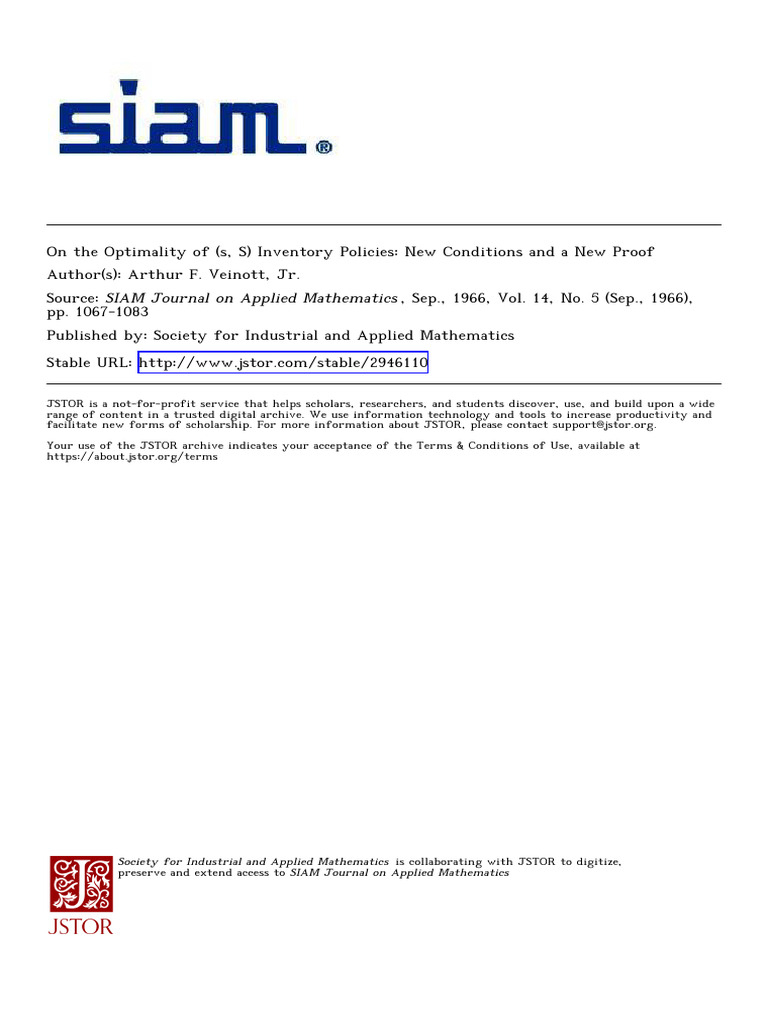 New Proof of (s, S) Inventory Policies | PDF | Mathematics