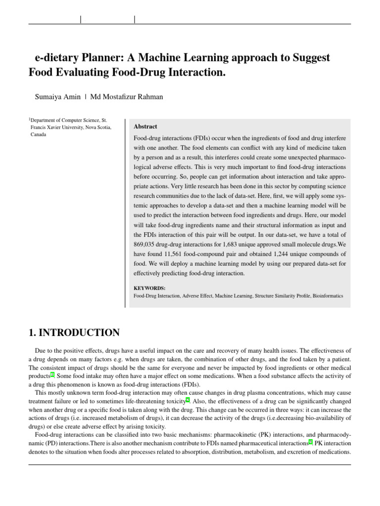 E-Dietary Planner A Machine Learning Approach To Suggest Food ...