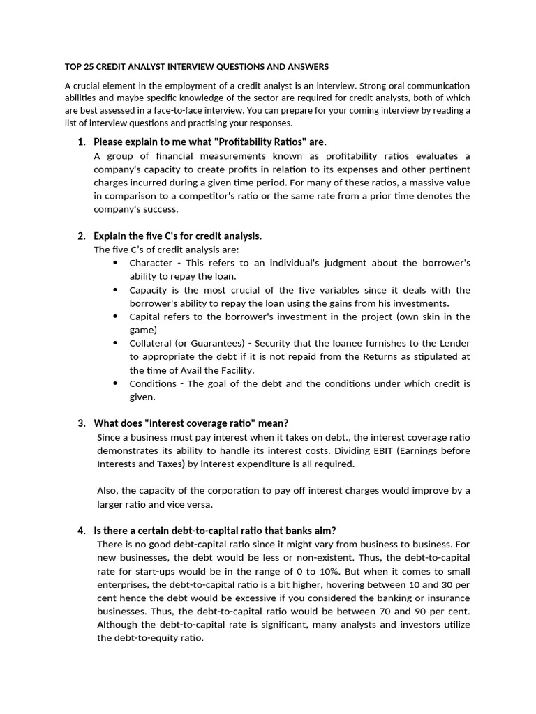 TOP 25 CREDIT ANALYST INTERVIEW QUESTIONS AND ANSWERS - Edited.edited ...