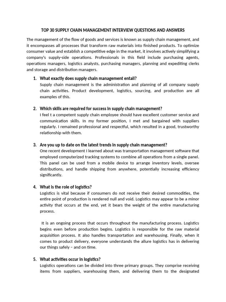 Top Supply Chain Interview Q&A | PDF | Logistics | Supply Chain