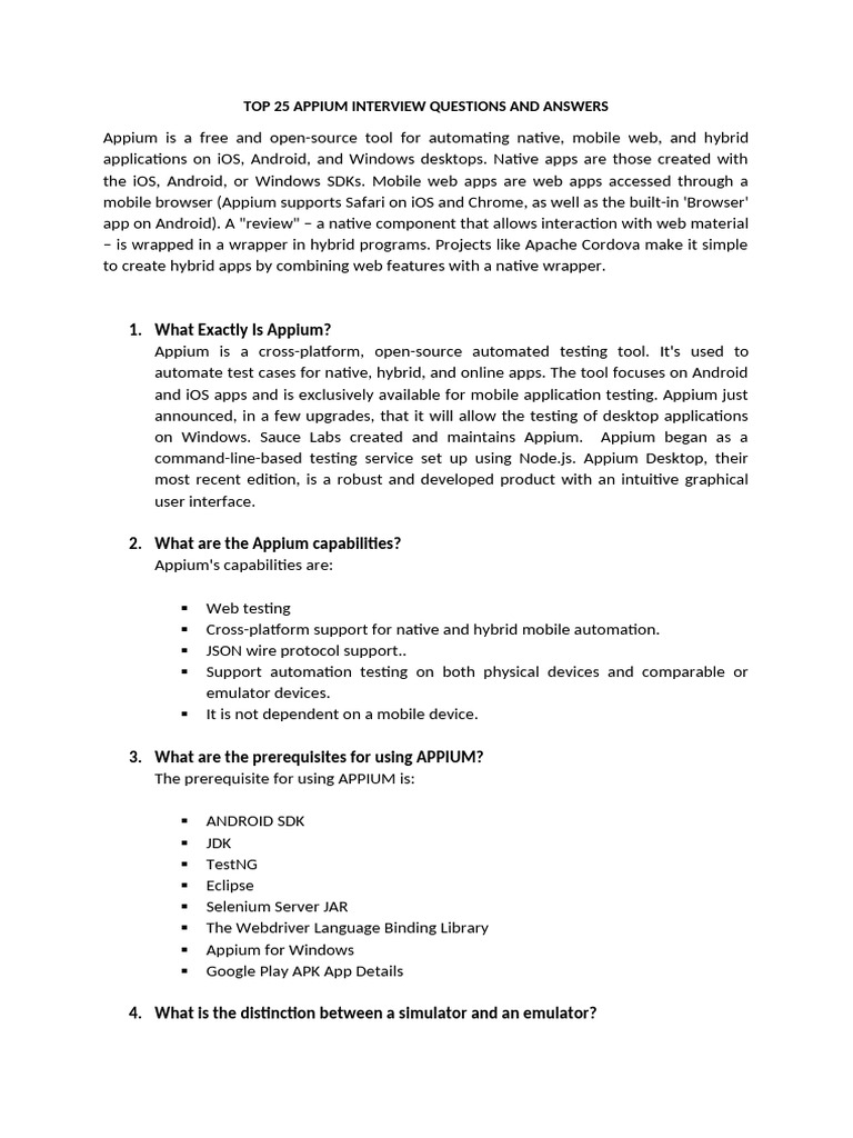 Appium Interview Prep Guide | PDF | Mobile App | World Wide Web
