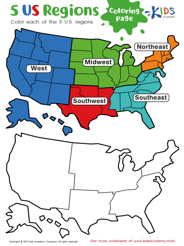 Grade 1 Us Regions Coloring Page Worksheet | PDF Grade 1 Us Regions Coloring Page Worksheet | PDF