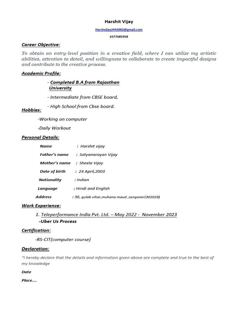 Harshit Vijay Resume | PDF